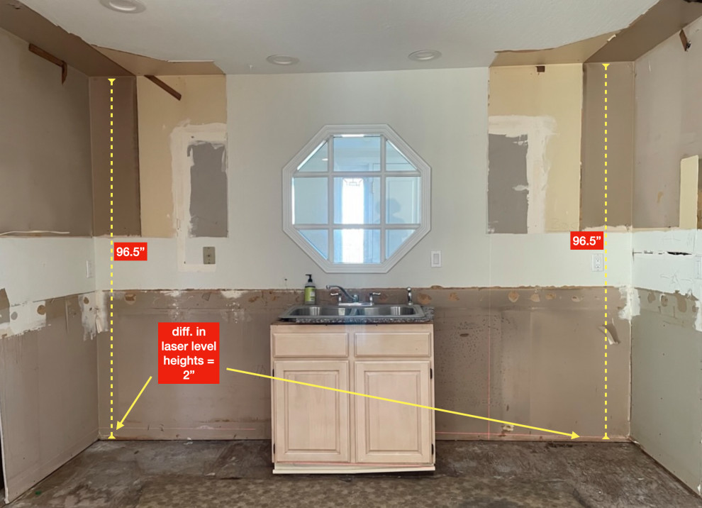 How to remodel the kitchen in a house with visible settlement?