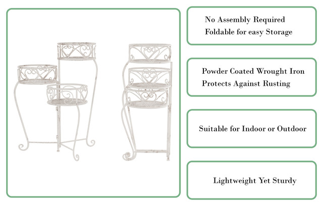Pure Garden 3-Tier Indoor Outdoor Plant Stand, Antique White ...