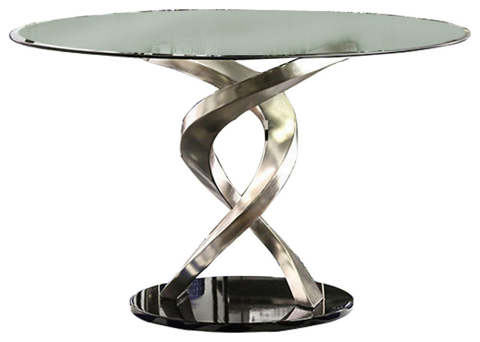Benzara BM217497 Round Dining Table with Swirl Metal Base, Black and ...