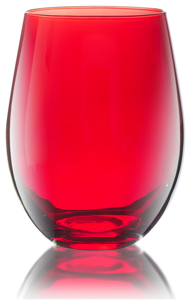 Carnival Red Stemless 19 Oz Wine Glasses Set4 Contemporary Wine 2739