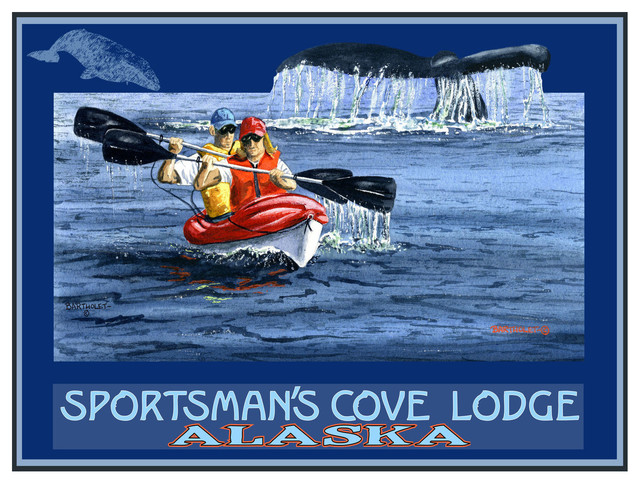 by Artist Dave Bartholet Sportsman's Cove Lodge Alaska Art Print, 9"x12 ...