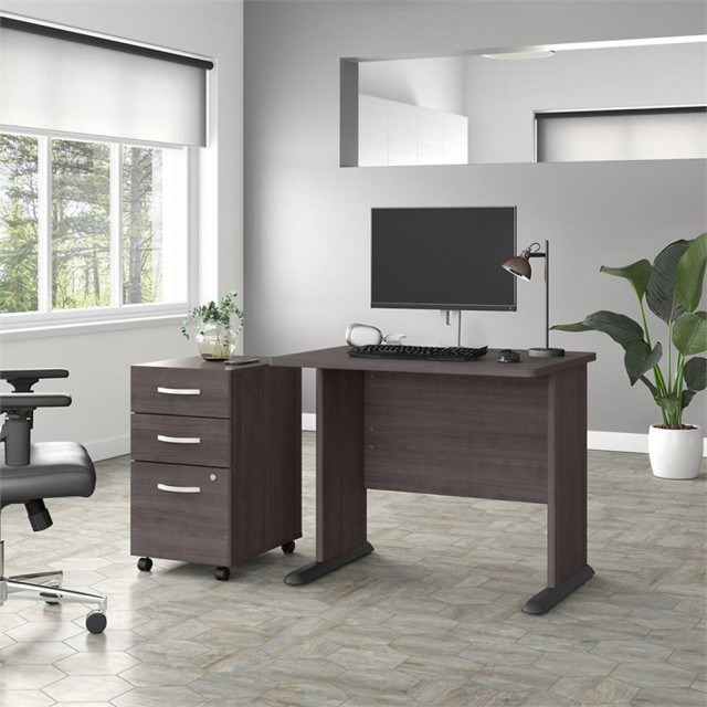 Studio A 36W Small Computer Desk with Drawers in Platinum Gray ...