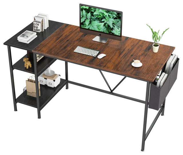 Modern 55 inch Computer Desk with 2-Tier Bookshelf - Transitional ...