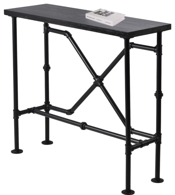 Industrial Console Table, Narrow With Pipe Style Metal Frame ...