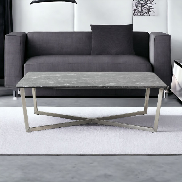 47" Black And Silver Faux Marble Rectangular Coffee Table - Contemporary - Coffee Tables - by ...