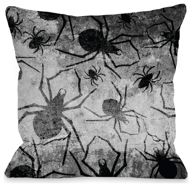 All Over Spiders Gray Black Pillow by OBC, 16x16 - Contemporary ...