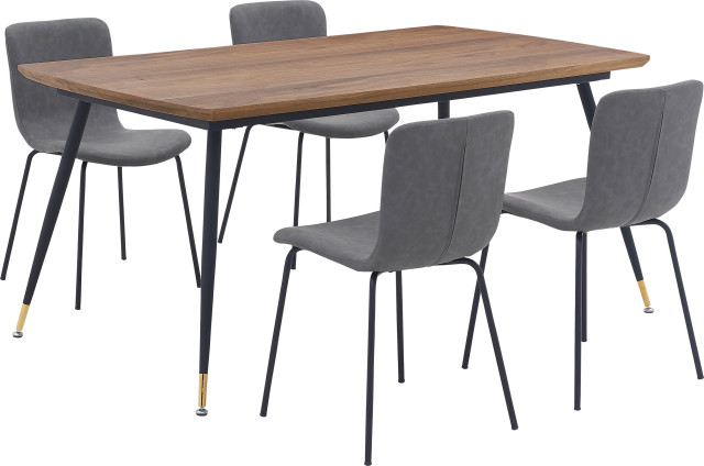 Messi and Gillian 5 Piece Leather and Walnut Dining Set - Midcentury ...