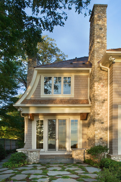 Cape Cod Stone and Shingle Style House with Sandset Bluestone Pavers ...