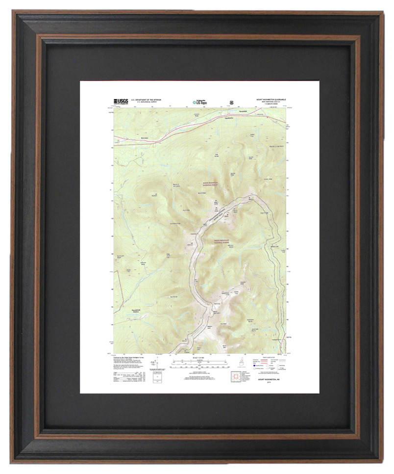 Framed Topographic Map, Mount Washington Presidential Range, NH ...