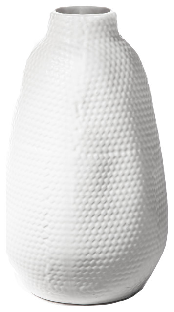 Low Round Ceramic Vase with Weaving Design Body Matte White Finish ...