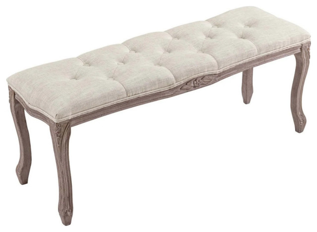 Giselle Beige Vintage French Upholstered Fabric Bench - French Country ...