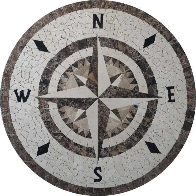Neutral Compass - Mosaic Artwork, 36" x 36" - Beach Style - Tile Murals ...