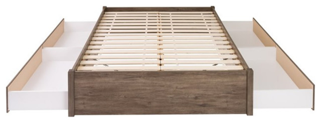 Pemberly Row Queen 4-Post Platform Bed with 4 Drawers in Drifted Gray ...