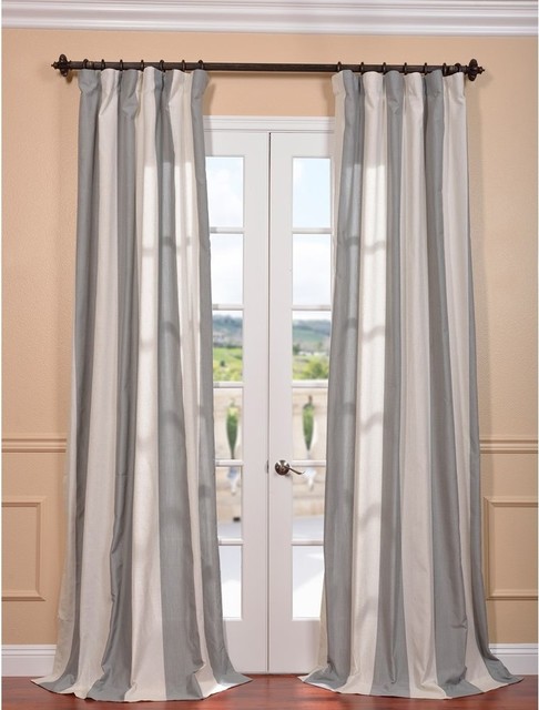Del Mar Gray Linen Blend Stripe Curtain Single Panel, 50"x96" - Contemporary - Curtains - by ...