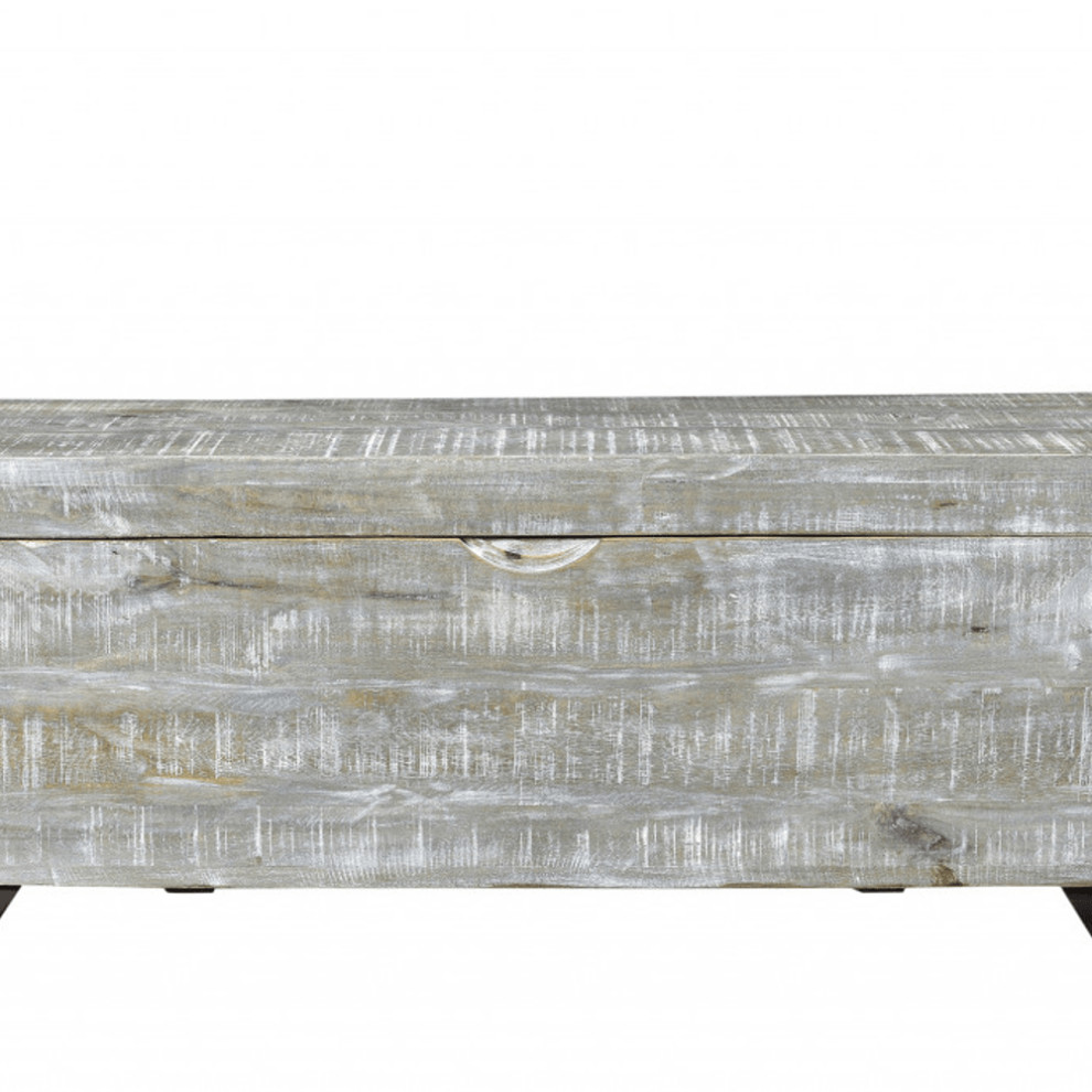 46" Whitewash Gray And Black Solid Wood Entryway Bench with Flip Top ...