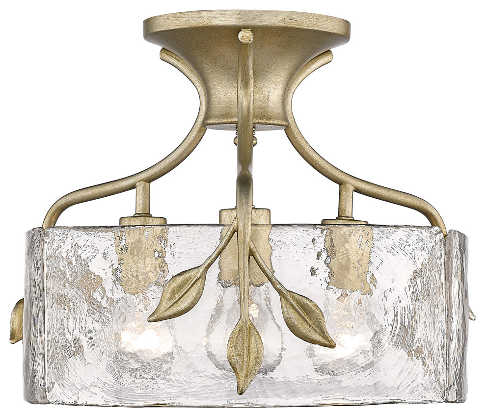 Calla 3-Light Semi-Flush, White Gold With Hammered Water Glass ...