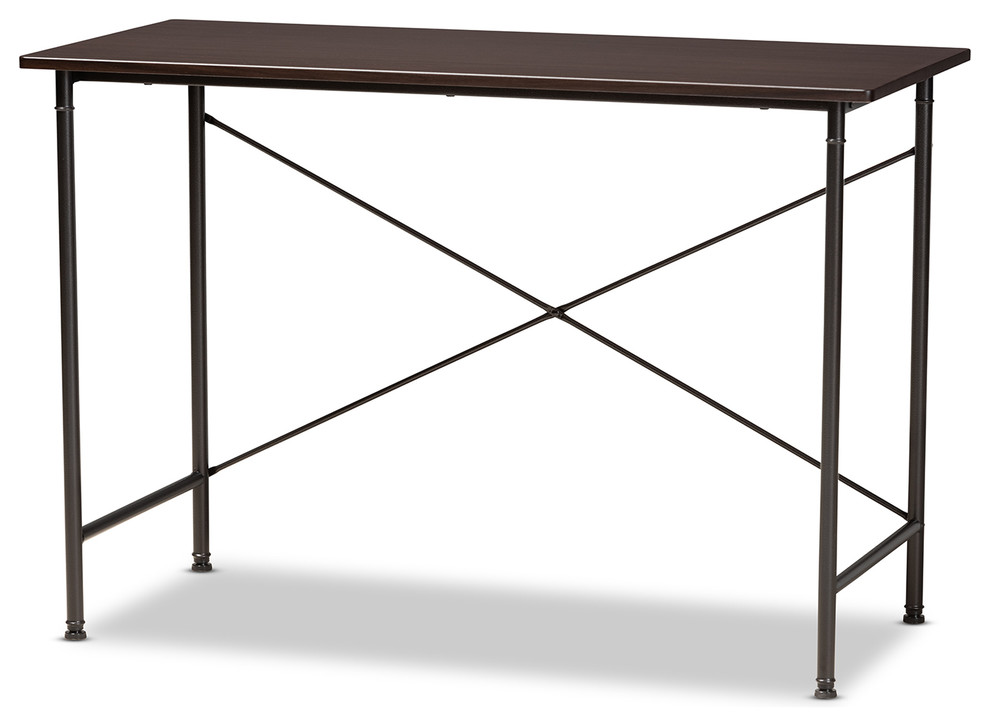 Tavin Industrial Espresso Wood and Black Metal Criss-Cross Desk ...