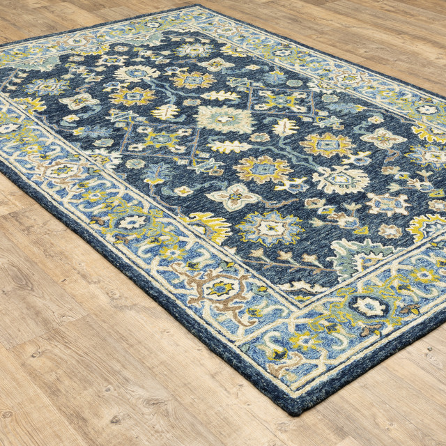 Asher Vintage Bohemian Navy and Blue Area Rug, 5'x8' - Mediterranean ...