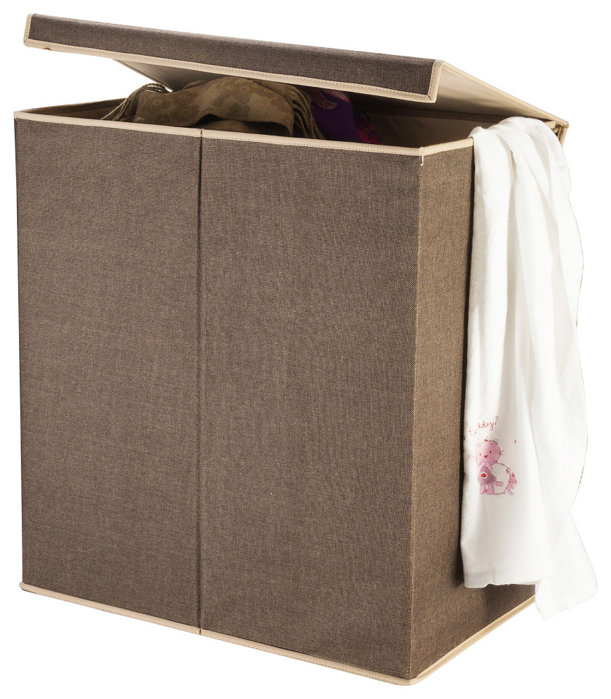 Double Laundry Basket With Lid 2-Compartment Clothes Hamper With ...