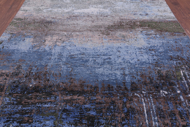 Abstract Hand Knotted Wool and Silk Rug 7' 11" X 10' 1" Q7178, 7' 11" X ...