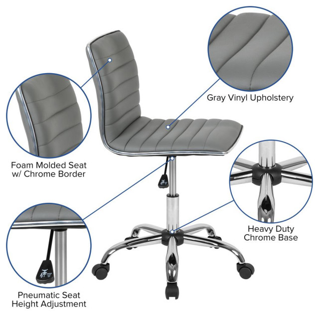 Armless Light Gray Ribbed Swivel Task Office Chair - Contemporary ...