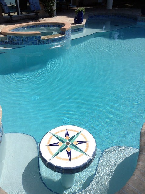 Compass/Medallion 7 Ceramic Swimming Pool Mosaic, 36"x36" - Beach Style ...