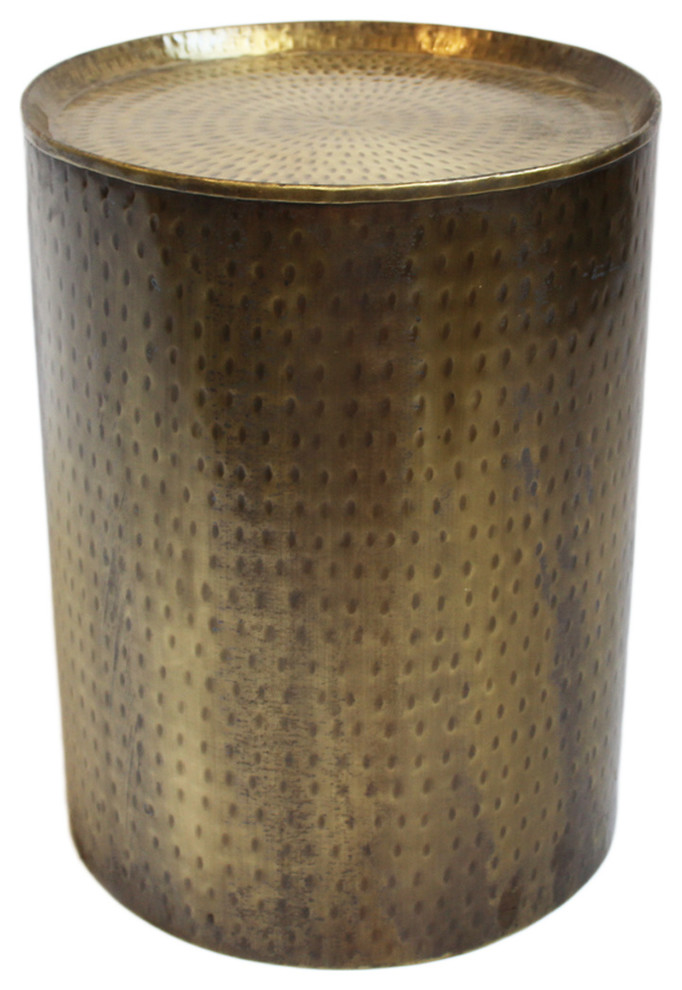 Brass Hammered Round Side Table - Industrial - Side Tables And End ...