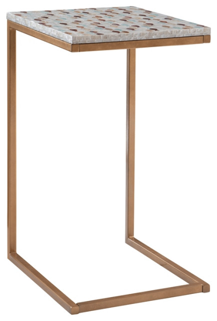 Linon Paola Capiz Shell Fish Mosaic Iron C-Frame Accent Table in Gold ...