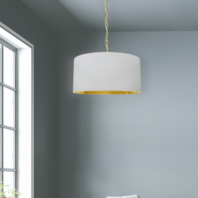 1 Light Medium Braxton Aged Brass Pendant w/ White/Gold Shade ...