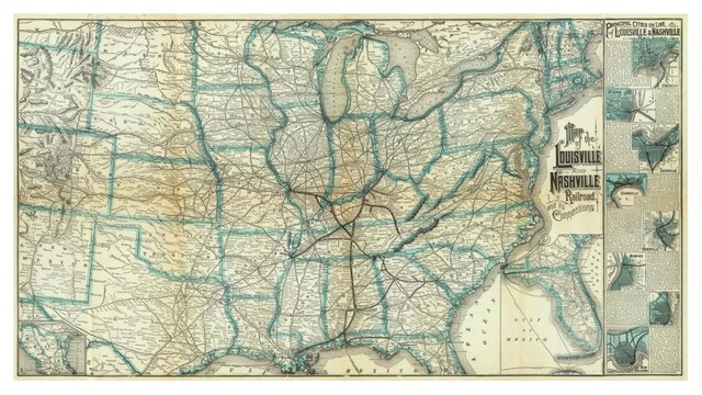 "Louisville and Nashville Railroad, 1886" Paper Art, 32"x18", 46"x26 ...