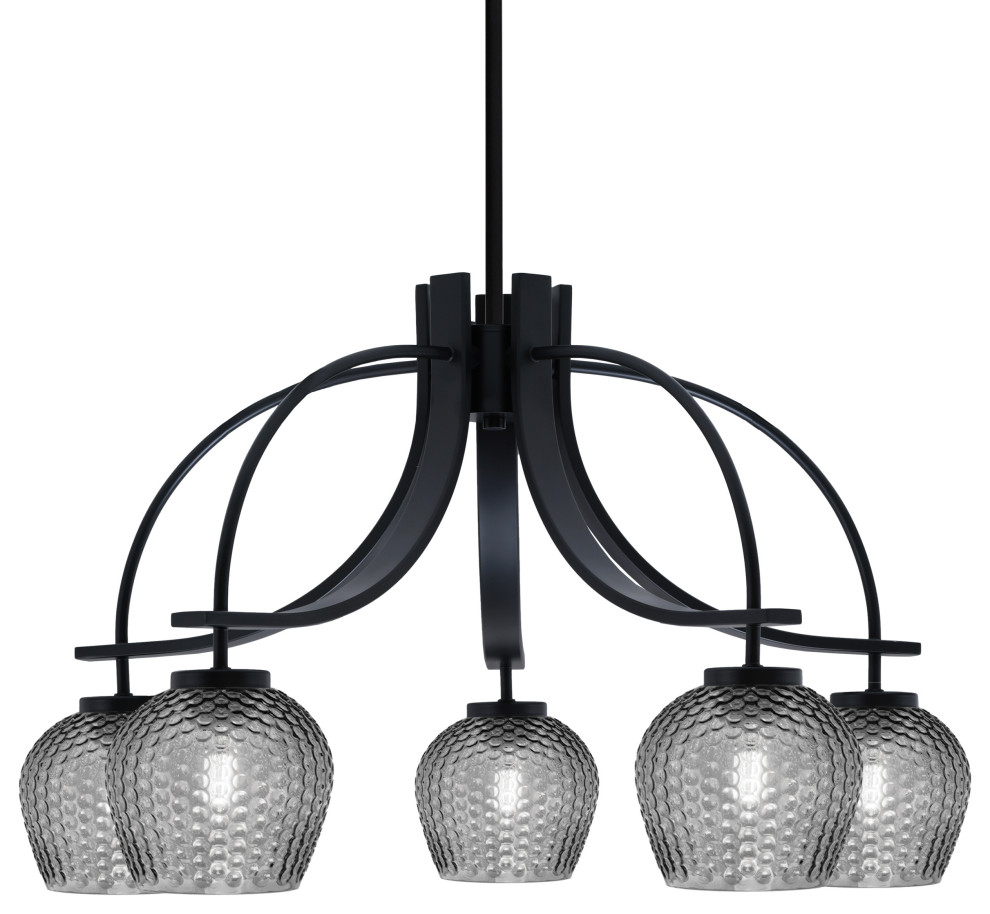 Cavella 5 Light, Downlight Chandelier, Matte Black Finish, 6" Smoke ...