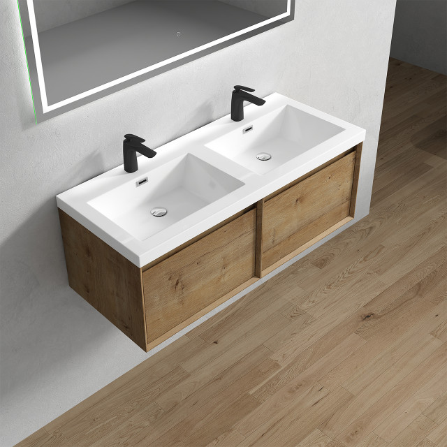 Aurora 48'' Double Sink Wall Mounted Modern Bathroom Vanity ...