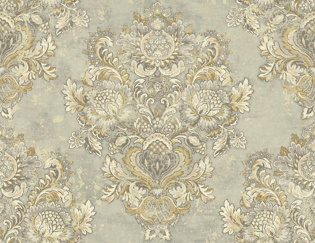 Jacobean Damask Wallpaper in Gilt VA10008 from Wallquest, 27.000 - Traditional - Wallpaper - by ...