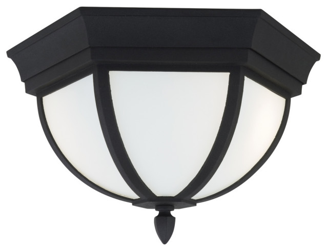 Wynfield Two Light Outdoor Flush Mount in Black - Traditional - Outdoor ...