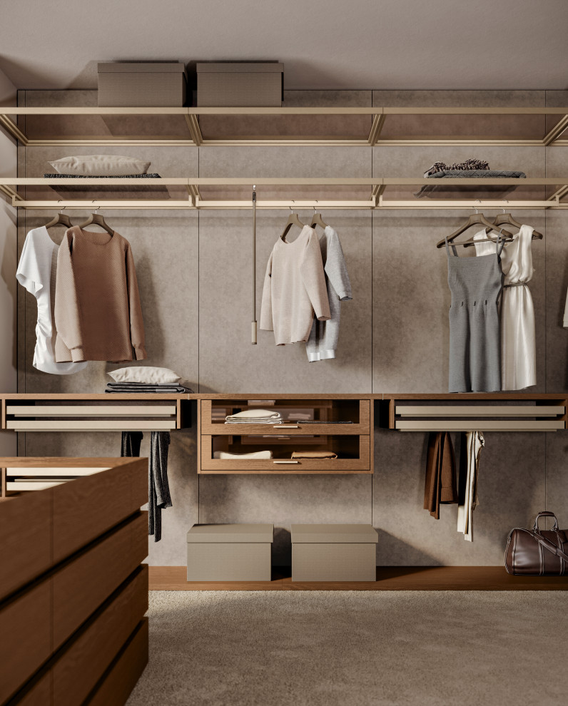 Modern Walk-in Closet Incorporates a Mix of Open and Closed Storage ...