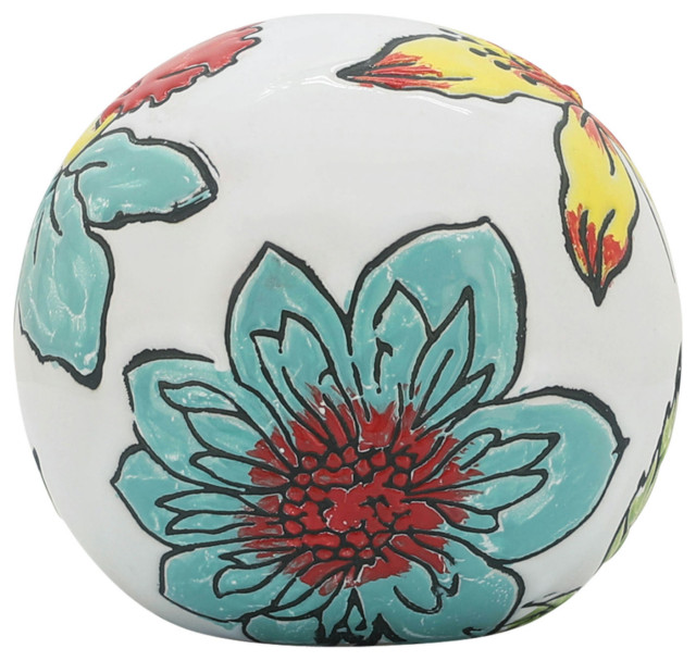 Ceramic Set of 3 4/5/6" Floral Orb, Multi - Contemporary - Decorative ...