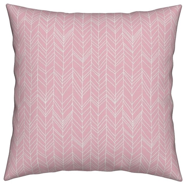 Featherland (Pink Ground) Pink Herringbone Throw Pillow, Cover + Insert ...