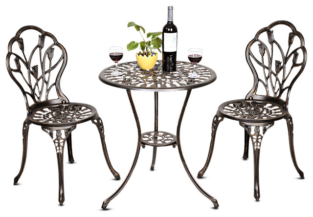 Cast Aluminum Patio Furniture Tulip Design Bistro Set Antique Copper ...