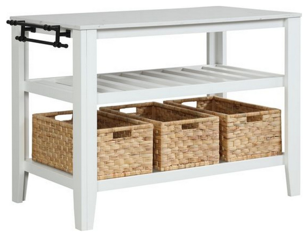 Benzara BM251152 3 Tier Kitchen Island With 3 Seagrass Removable ...