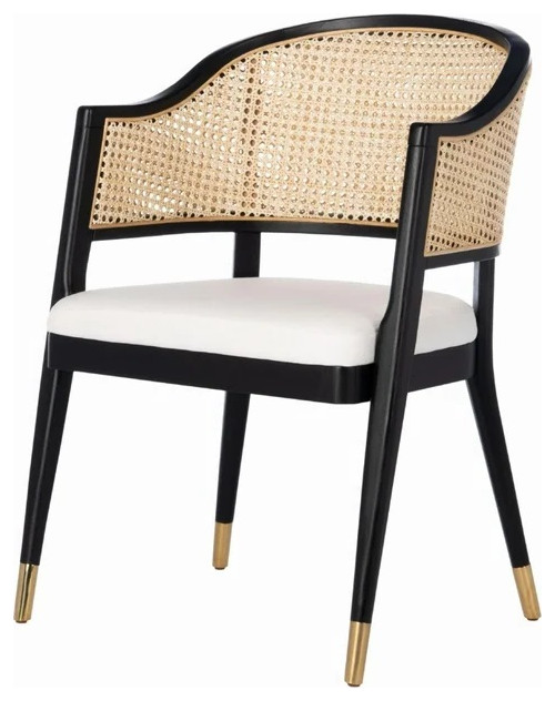 Linen Dining Chair with Golden-Tipped Legs, Padded Seat, and Round ...