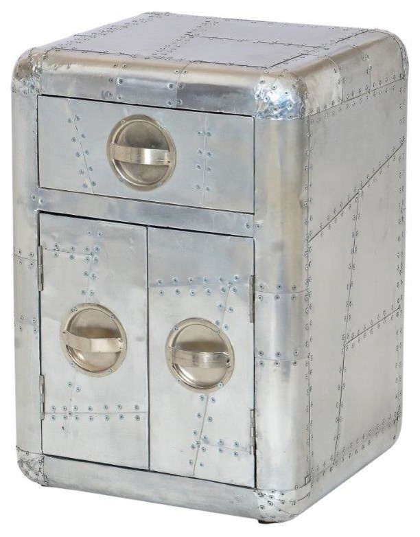 Aviator Aluminum Bed Side Table With Door - Industrial - Side Tables ...
