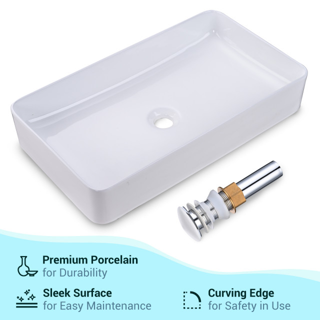 23" x 13" Rectangle Porcelain Ceramic Bathroom Vessel Sink w/Pop Up ...