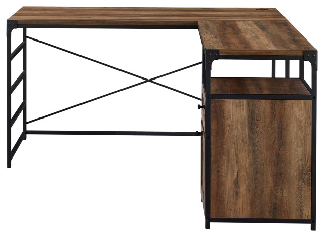 Angle Iron L-Shaped Computer Desk with Storage - Rustic Oak ...