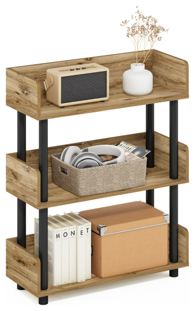 Furinno Turn-N-Tube 3-Tier Toolless Display Rack, French Oak/Black ...