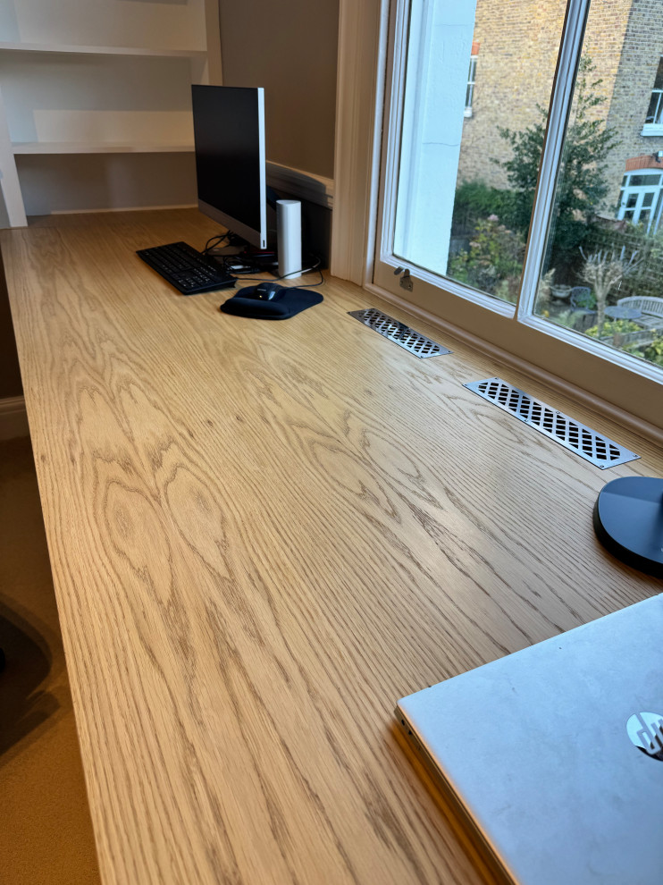 Curved Corner Desk With Drawers, Built-In Shelving & Shaker Cabinet ...