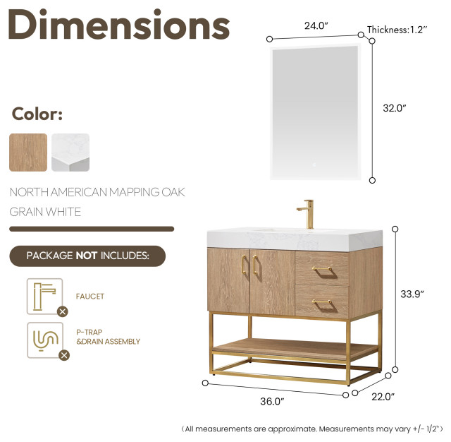 Alistair Vanity, North American Oak, 36 Inch - Contemporary - Bathroom ...