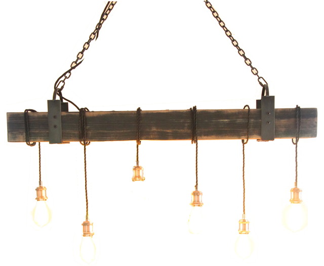 Stunning 6 Light Fixture With Aged Beam And Iron Brackets - Industrial ...
