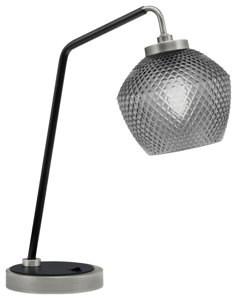 1-Light Desk Lamp, Graphite/Matte Black Finish, 6" Smoke Textured Glass ...