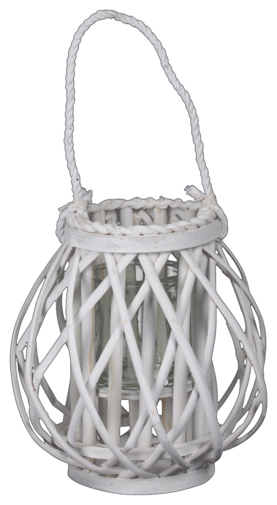 Lattice Design Lantern with Glass Hurricane and Rope Handle, Small ...