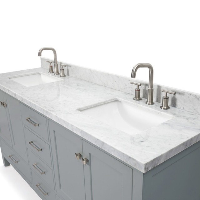 ARIEL Cambridge 73" Double Rectangle Sink Bathroom Vanity Grey With ...